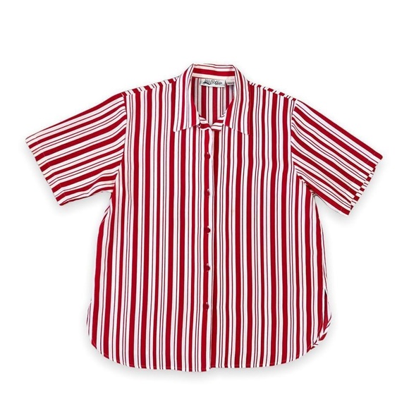 American Vintage | Tops | Vtg 8s Red Striped Button Down Blouse | Poshmark
